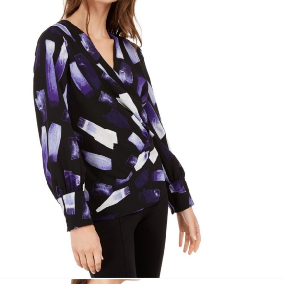 Alfani | Tops | Nwt Beautiful Black And Purple Wrap Style Top | Poshmark